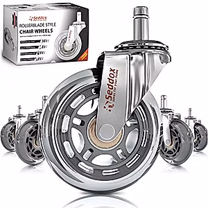 Professional Office Chair Wheels Set of 5 - Protect All Your Floors - 3'' Heavy Duty Replacement Rubber Chair Casters - Best Protection for Your Hardwood Floors - Silver
