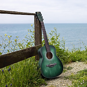 WINZZ HAND RUBBED Series - 36 Inches 3/4 Dreadnought Acoustic Acustica Guitar Bundle, Dark Hunter Green