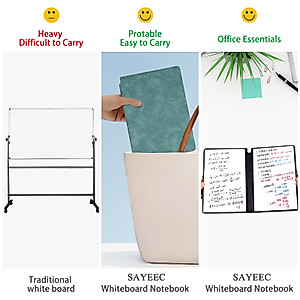 SAYEEC Whiteboard Notebook, Portable Dry Erase Board Fineliner Pens, PU Cover Erasable Handheld White Board Reusable Drawing Notebook Easel Pad for Meeting Business Office School (Blue)