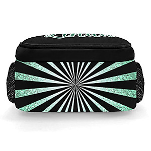 Anneunique Custom Cheerleaders Backpack Custom Multifunctional Waterproof Laptop Bag for Travel Gift Green Bling Sparkly Print Cheer Black