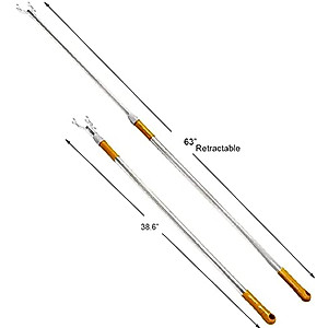 Extended Long Reach Stick Pole with Hook 63" Telescopic Garment Reaching Stick Adjustable Reaching Pole for Ceiling, Garment Blind Window