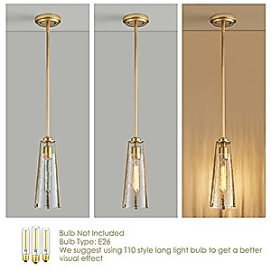 AIRYPHANT Gold Glass Pendant Light Set of 3, Modern 1-Light Gold Crackle Glass Pendant Light for Dining Room Kitchen Island