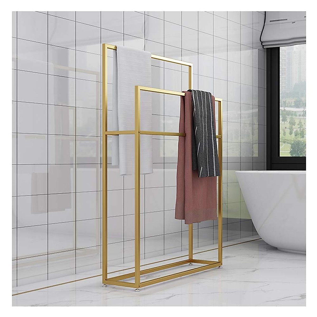 Wing Metal Free Standing Towel Rack, Large Towel Holder Stand for Bathroom, Kitchen, Washroom, Heavy Duty, Sturdy and Rust-Resistant,Gold,85×20×110cm(L×W×H)