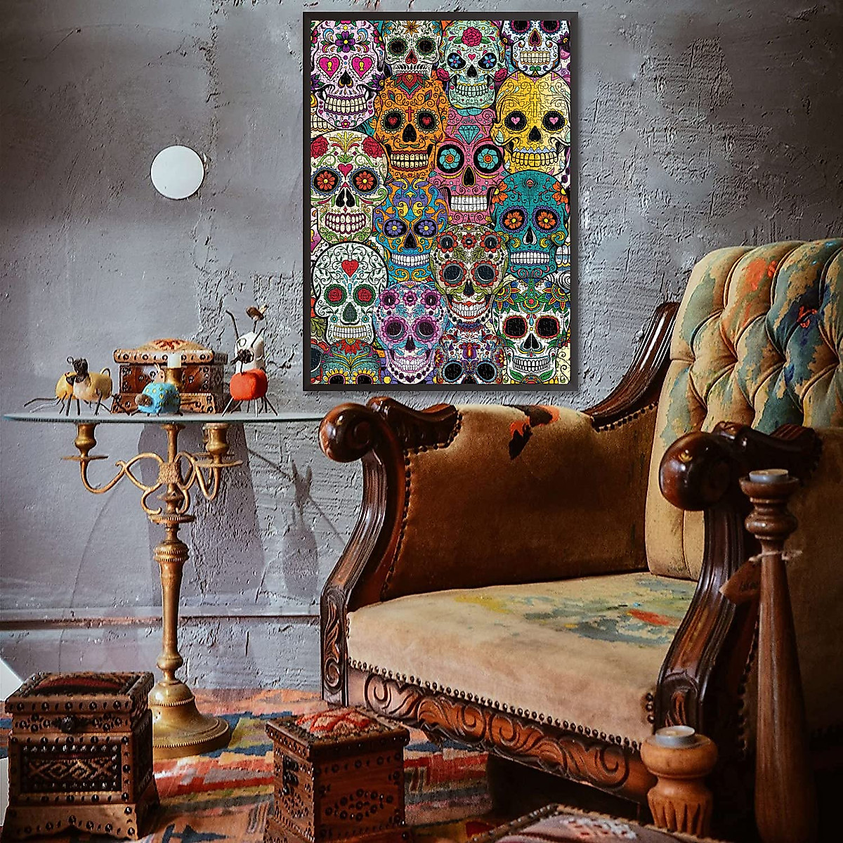 Day of The Dead Sugar Skull Puzzles for Adults 1000 Pieces, Halloween Horror Skeleton Puzzle of Mexican Sugar Skulls Poster, Dia De Los Muertos Jigsaw Puzzle Grateful Dead as Skull Decor