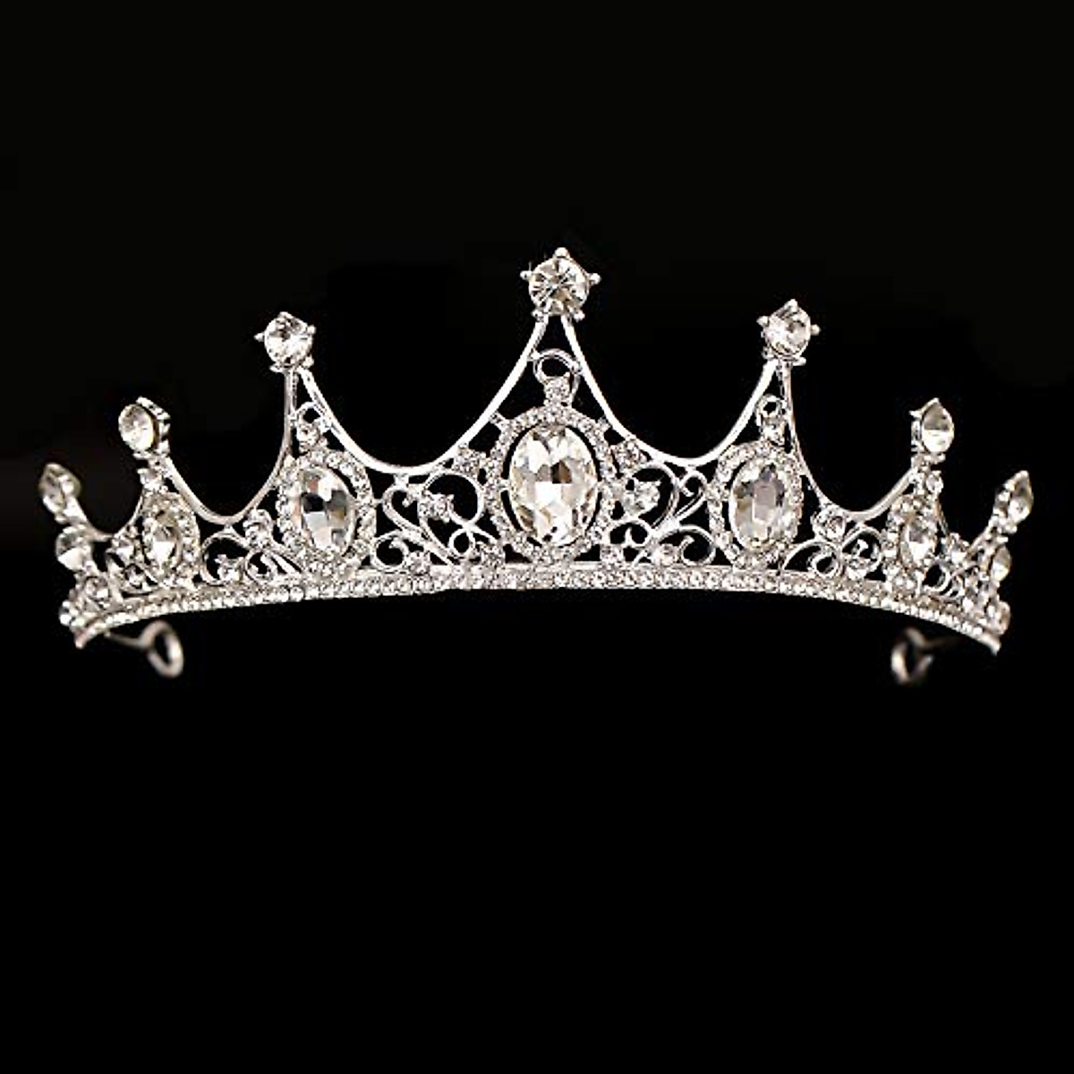 FORSEVEN Rhinestone Tiara Crystal Princess Crowns Pageant Birthday Wedding Party Headband Hair ​Accessories for Women and Girls (Silver)