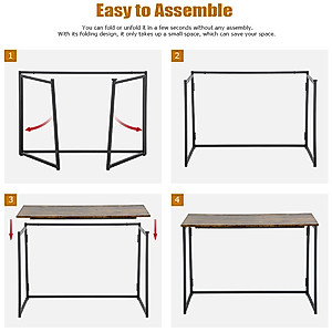 PayLessHere 42 Inch Folding Desk, Foldable Computer Desk for Small Spaces,Space Saving Computer Table Writing Workstation for Home Office,Easy Assembly,Vintage