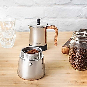 brim 6 Cup Moka Maker with Wood Pattern Handle