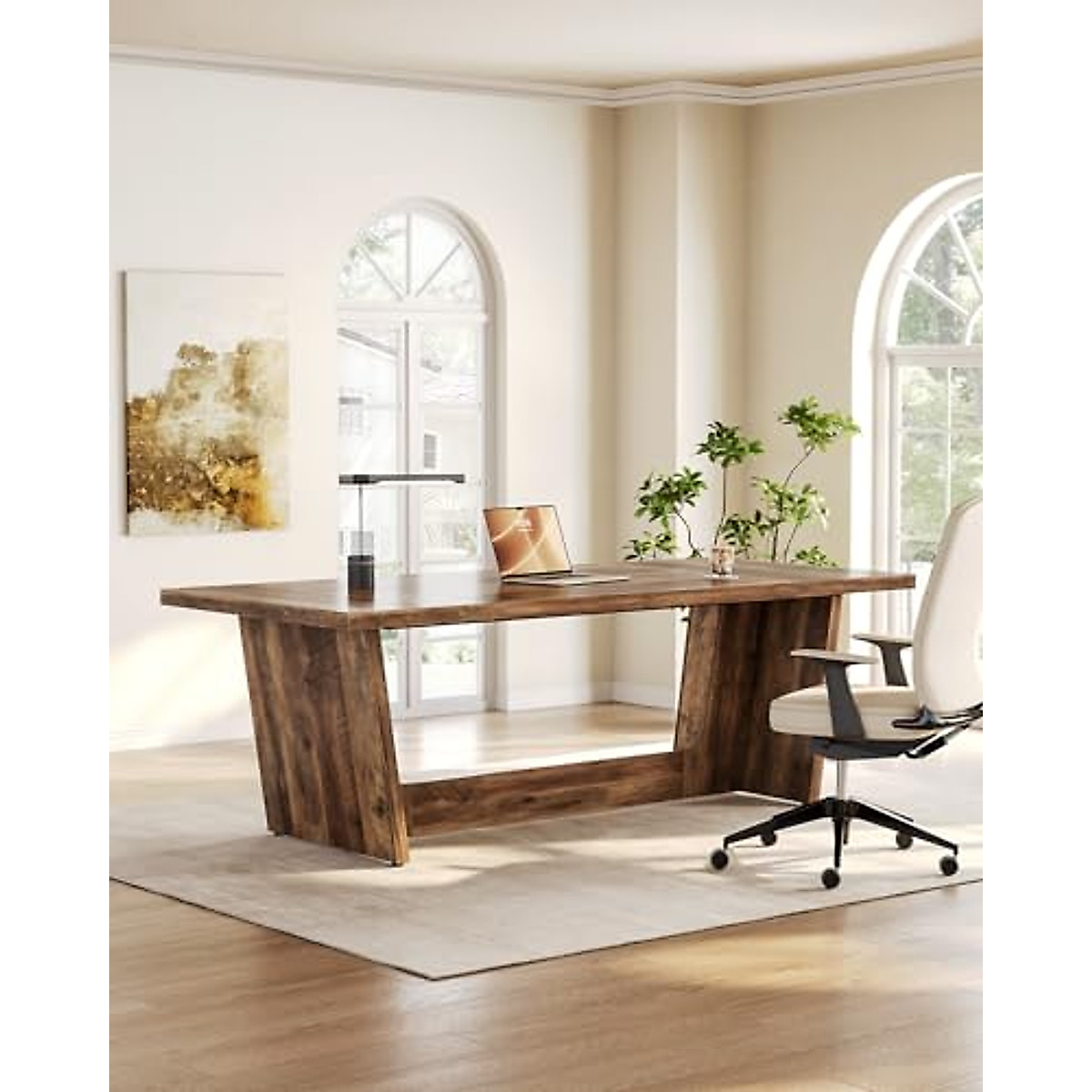 1Easylife 70.87 Inches Long Executive Desk, Brown Wooden Office Computer Desk, Industrial Simple Desk Study Writing Table, Large Workstation Business Furniture for Home Office