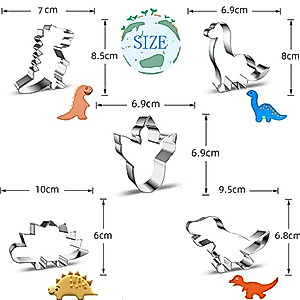 Dinosaur Cookie Cutters for Kids, 5 PCS Dinosaur Biscut Molds Stainless Steel Metal Cutter for Dinosaur Themed Birthday Party Baby Shower DIY Cake Decoration