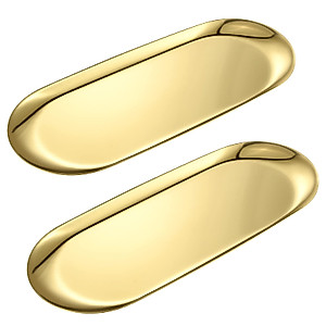 2 Pack Gold Oval Vanity Tray, Stainless Steel Jewelry Tray, Bathroom Tray, Makeup Cosmetic Trays,Towel Napkin Tray,Storage Organizer, 9 x 3.8 inches (LxW),Medium