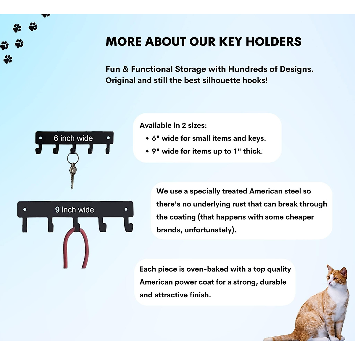 The Metal Peddler Twin Cats Key Rack & Hanger - Large 9 inch Wide - Made in USA; Wall Mounted Holder for Cat Lovers