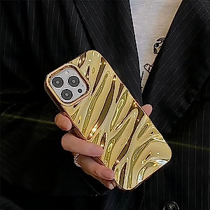 Aitipy Compatible iPhone 13 Pro Max Case, 3D Cute Luxurious Curl Water Ripple Shape, Soft TPU Shockproof Case for Boys and Girls (Gold)