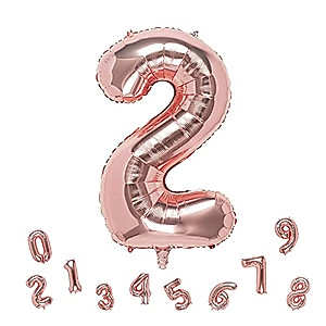 32 Inch Rose Gold Number 2 Balloons Foil Ballon Digital Birthday Party Decoration Supplies (Rose Gold Number 2 Balloon)