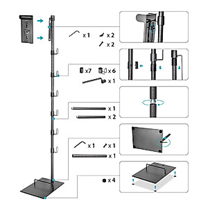 360Tronics Storage Stand Holder Fit for Dyson V15 Detect V11 V10 V8 V7 V6 Cordless Vacuum Cleaners and Accessary, Stable Floor Docking Station Full Metal Organizer Bracket with 6 Hooks (Silver Grey)