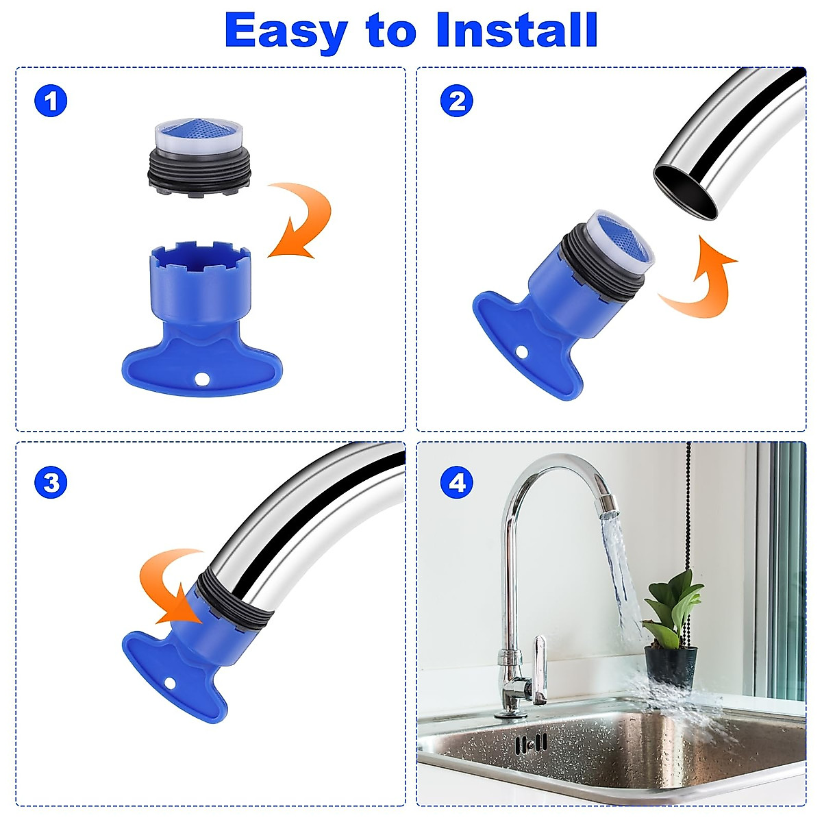 uxcell 4pcs M24 Faucet Cache Aerators with 1pc Faucet Aerator Key Removal Wrench Bathroom Faucet Aerator Water Saving Restrictor Replacement Parts for Bathroom Kitchen Sink, Blue