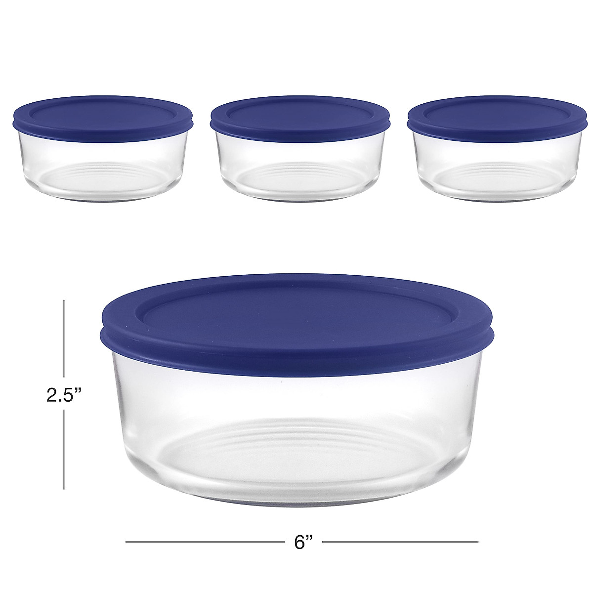 BOVADO USA 4 Cup Glass Food Storage Containers (4 Pack) | Nonpourous Dishwasher, Freezer & Oven Safe Glass, Easy-Clean | Blue Lids