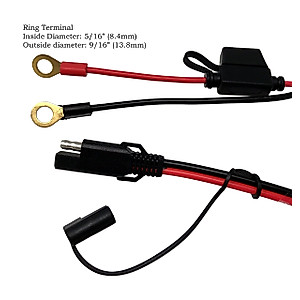 Tetra-Teknica MotoBasics Series RHS-01 12V Ring Terminal Harness with Black Fused 2-Pin Quick Disconnect Plug, 2 Feet, 16 Gauge Copper Wire, 10A Fuse, 2 Per Pack