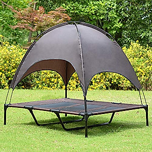 Heeyoo 48 Inches Extra Large Elevated Dog Bed with Canopy, Portable Indoor Outdoor Pet Cot with Removable Canopy Shade Tent for Dogs and Cats, Brown