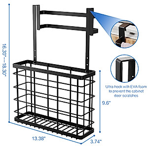 LIVOD Cabinet Door Organizer, Over The Cabinet Door Organizer with Double Towel Bars, Cutting Board Organizer with Towel Holder, Kitchen Cabinet Organier for Pantry, Baking Sheet, Plastic Wrap, Black