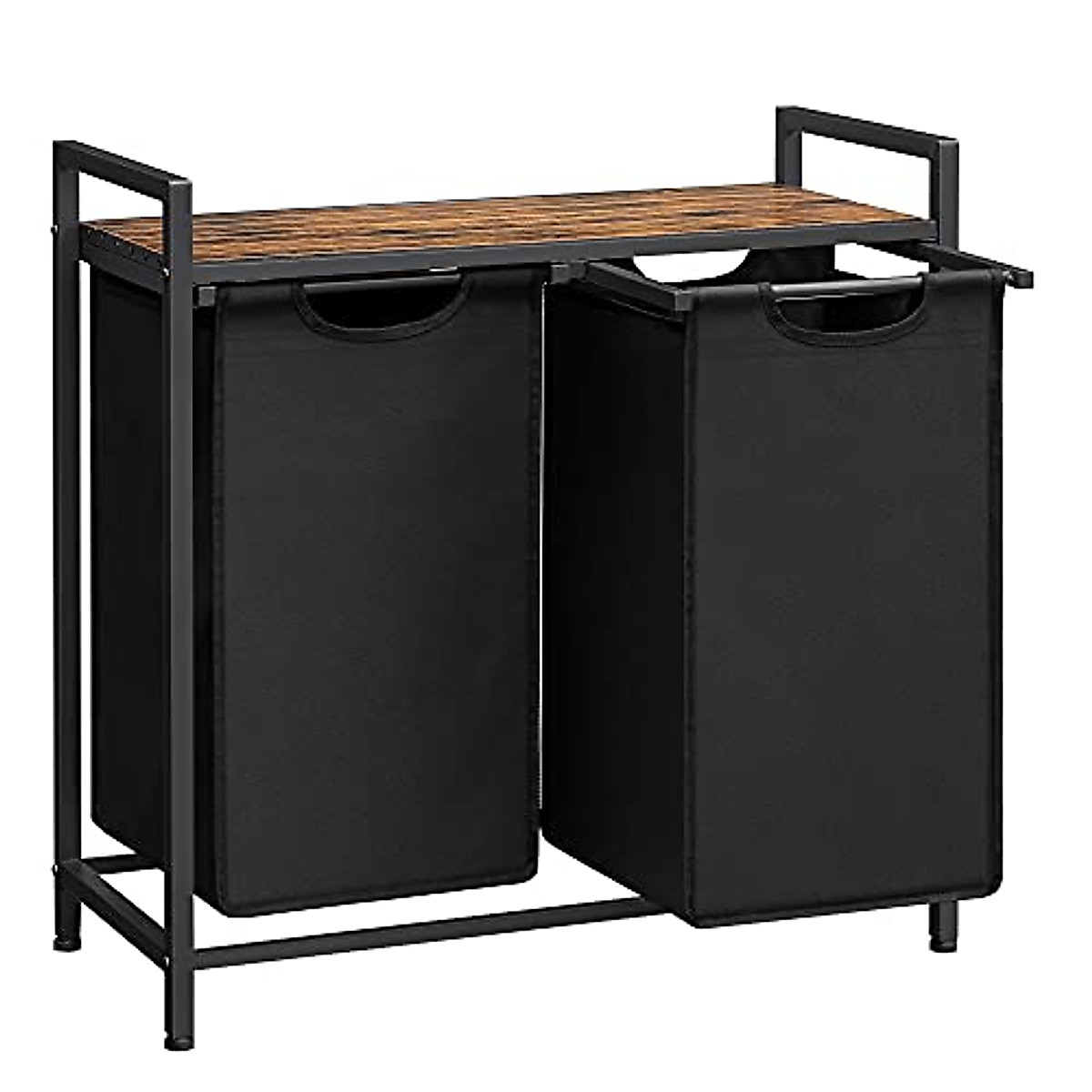 VASAGLE Laundry Basket, 2-Compartment Laundry Hamper, Pull-Out and Removable Laundry Bags, Oxford Fabric, Metal Frame, 2 x 12.2L, 28.7 x 13 x 28.3 Inches, Rustic Brown and Black UBLH201B01