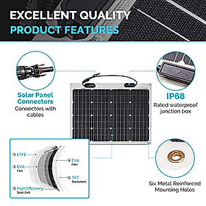 Renogy Flexible Solar Panel 50 Watt 12 Volt Monocrystalline Semi-Flexible Bendable Mono Off-Grid Charger for Marine RV Cabin Van Car Uneven Surfaces,Black