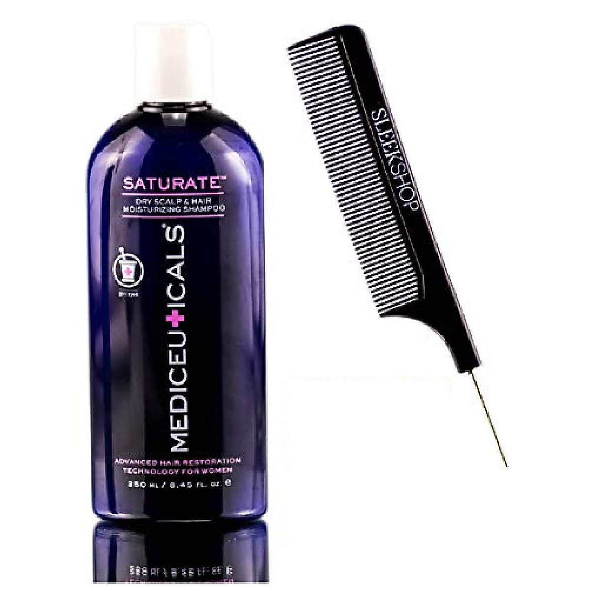 Therapro MEDIceuticals SATURATE Dry Scalp & Hair Moisturizing SHAMPOO for WOMEN (w/Sleek Steel Pin Tail Comb) Features Proprietary Hair Loss Complexes (8.45 oz / 250 ml - ORIGINAL SIZE)