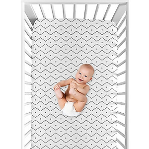 Fitted Crib Sheet for Blue and Green Modern Dinosaur Baby/Toddler Bedding Set Collection - Grey Chevron Prehistoric Print