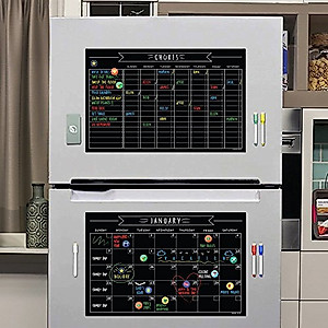 Magnetic Chore Chart Chalkboard & Reusable Dry Erase Calendar Set – Organizational Reward Planner - Family Planning Board - Kids Responsibility Reward Cleaning Chart – 11” x 17” (Lushleaf Designs)