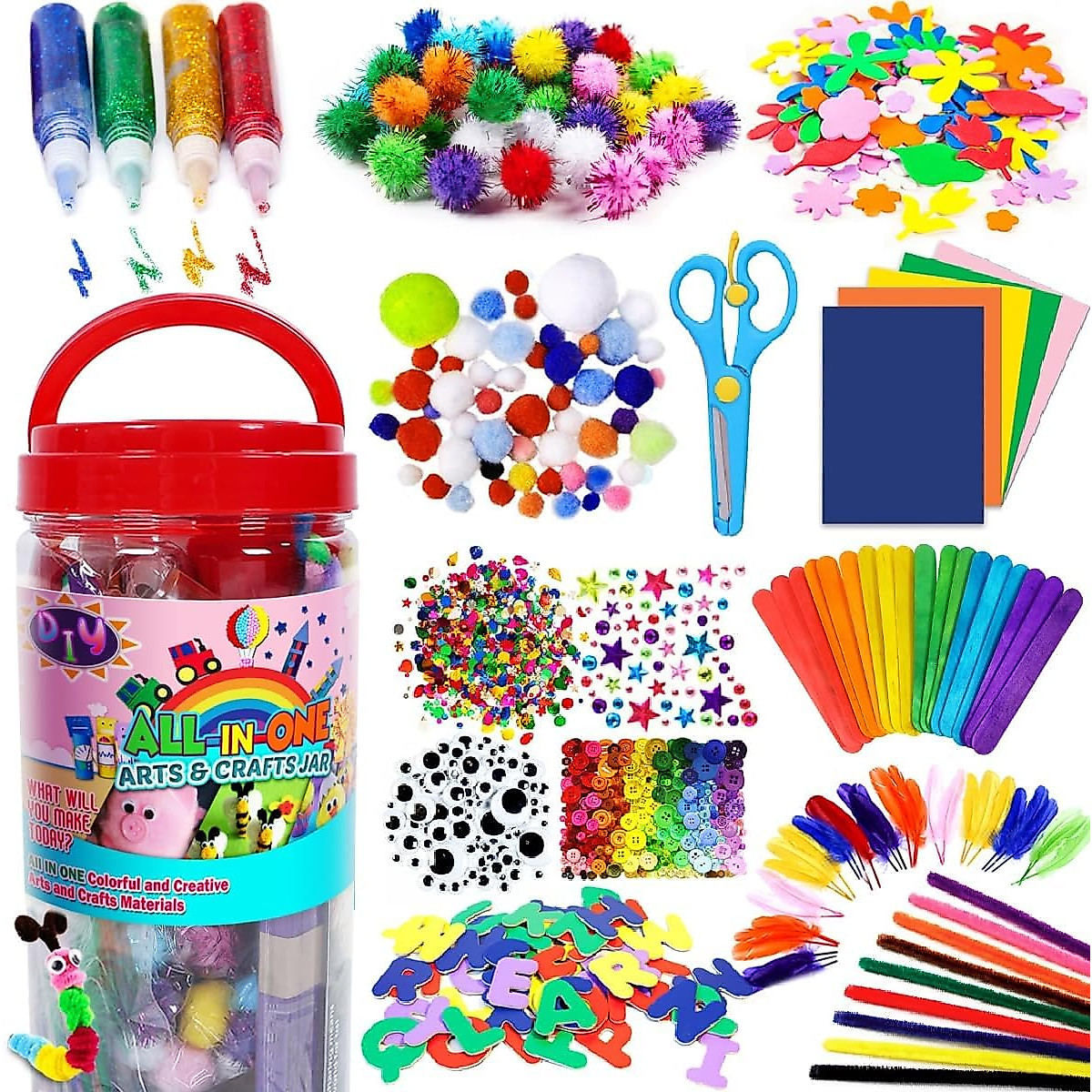 FUNZBO Arts and Crafts Supplies for Kids - Craft Art Supply Kit for Toddlers Age 4 5 6 7 8 9 - All in One D.I.Y. Crafting School Kindergarten Homeschool Supplies Arts Set Crafts for Kids
