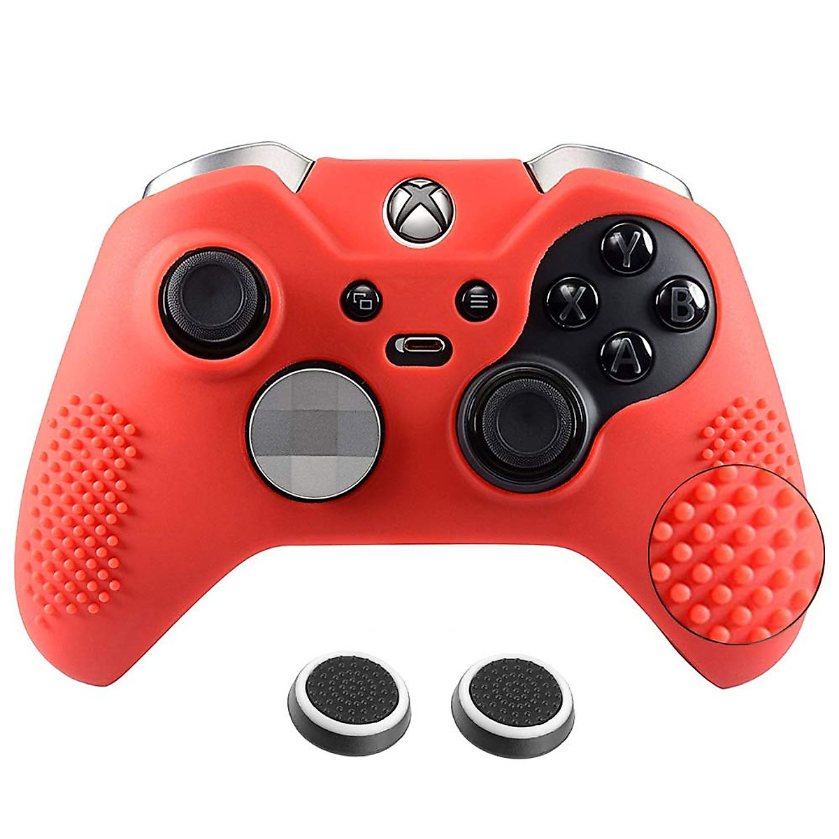 Antil-Slip Silicone Controller Cover Protective Case for Xbox One Elite Controller Soft Cover Skin with 2 Thumb Grips(Red)