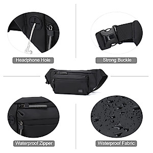 Black Fanny Pack for Men Women, Fashionable Crossbody Waist Bag Pack with 4-Zipper Pockets Adjustable Strap, Waterproof Anti-theft Mens Fanny Pack Belt Bag for Travel Hiking Running - Nylon