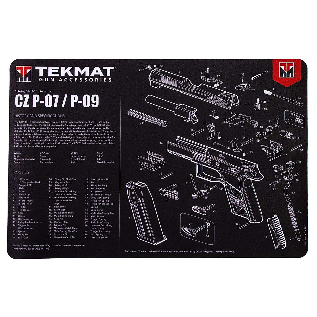 TekMat CZ P-07 / P-09 Gun Cleaning Mat