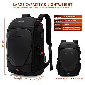 KINGSLONG Hard Shell 17 Inch Laptop Backpack for Men with USB Port for College Motorcycle Outdoor Waterproof Backpacks Black