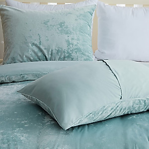 CAROMIO Velvet Duvet Cover Sets - 3 Pieces Lavish Design Comforter Cover King Size, Soft and Warm Bedding Cover Set for All Seasons, Aqua Green, 104x90 Inches