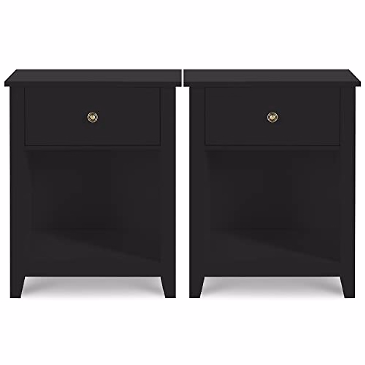 Vikiullf Black Nightstands with Drawer - Set of 2 Modern Bedroom Night Stands, Wood Bedside Tables with 1 Storage Drawer and Open Shelf, 23.8”H