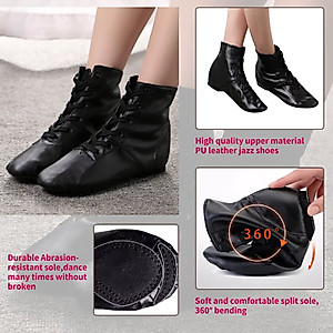 GENMAI SOEASY Leather Jazz Shoes for Women,Lace Up Jazz Dance Boots for Men and Women,Black 4M