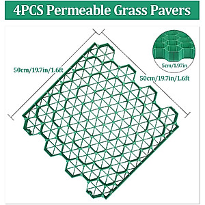 YUEWO Gravel Driveway Grid 1.9” Depth Flat-Interlocked Permeable Grass Pavers HDPE Green Plastic Shed Base for Parking Lot, Garden, Fire Lanes Cover 11 Sf.(1 Sm), 4 Pack