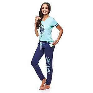 U.S. Polo Assn. Womens Pajama Set - Short Sleeve Shirt and Pajama Pants Sleepwear and Lounge Sets for Women (Mint W/Pockets, Large)