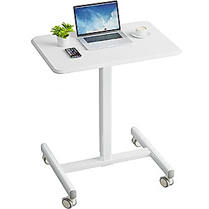 HUANUO Mobile Standing Desk Adjustable Height, Mobile Laptop Desk 27 inch, Standing Rolling Cart Desk with Gas Spring