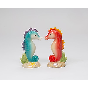 Fine Porcelain Colorful Seahorse Salt & Pepper Shakers Set, 4" H