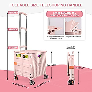 Foldable Utility Cart Folding Portable Rolling Crate with Magnetic Extended Lid,360°Rotate Wheels,176LBS Load Capacity,Heavy Duty Durable Dolly Cart for Teacher Tourist Shopping Office Outdoor