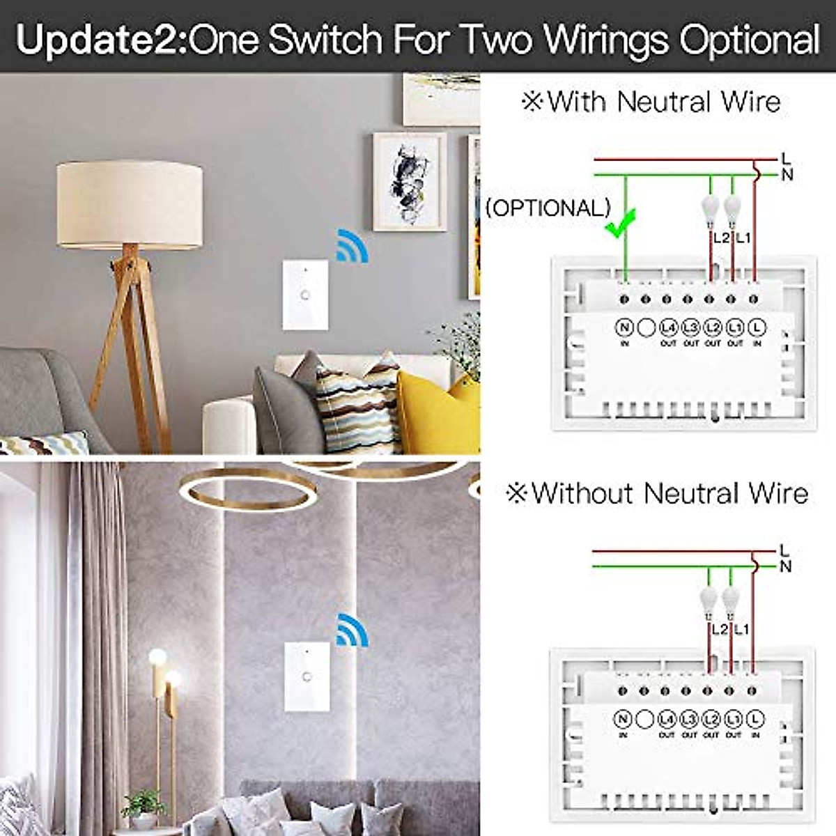 MOES ZigBee Smart Touch Wall Light Switch,Requires Tuya ZigBee Hub,No Neutral Wire/N+L Wiring,No Capacitor,Smart Life Tuya 2/3 Way Remote Control, Work with Alexa Google Home, 2MQTT,1 Gang White