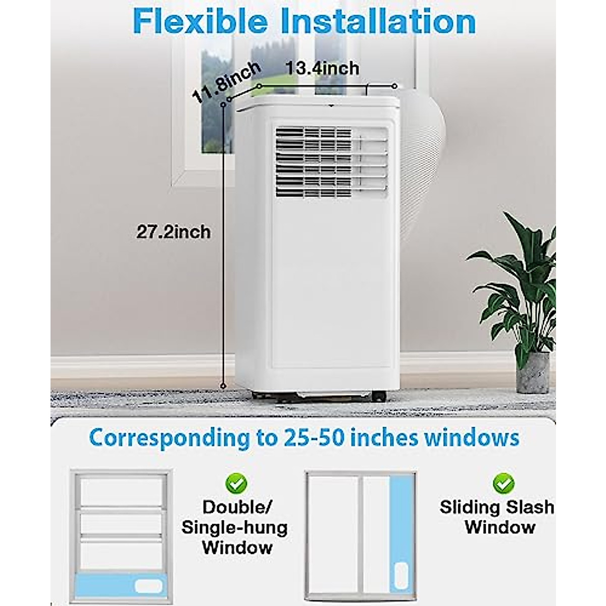 Joy Pebble Portable Air Conditioner 7900 BTU, 3in1 Portable AC with Dehumidifier & Fan, cooling for Room up to 350 sq. ft, ECO Mode, 2 Fan Speeds, 24H Timer, Remote Control