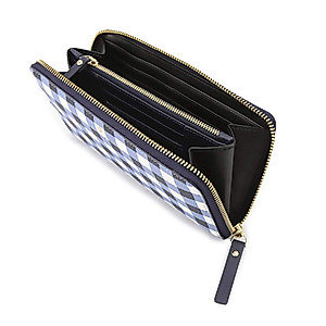 Kate Spade Hyde Lane Gingham Michele Zip Around Wallet New Navy/White