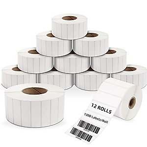 AKOGIRSE 3"x1" Multipurpose Barcode/FNSKU/UPC/FBA Direct Thermal Label, 12 Rolls/15600 Labels, Perforated, Strong Adhesive Shipping Label Compatible with Rollo & Zebra Desktop Printer, BPA&BPS Free