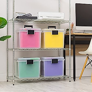 IRIS USA 19 Qt. WEATHERPRO Letter Size Portable File Box, 4 Pack, Plastic Storage Container with Organizer-Lid and Seal and Secure Latching Buckles, Weathertight, Clear with Black Buckle