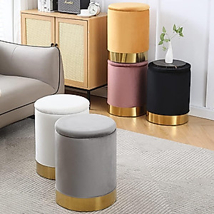 Mxfurhawa Velvet Storage Ottoman Multipurpose Footrest Stool with Metal Base Modern Round Vanity Stool Chair Ottoman Foot Stools Support 300 lbs Padded Seat for Living Room (Cream (Velvet))