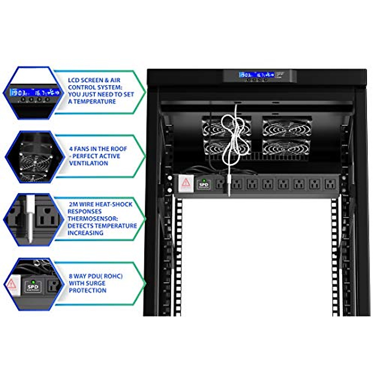 Server Rack - Locking Cabinet - Network Rack Cabinet Enclosure - 27U - Rack Mount - 32 Inch Deep - Server Cabinet - on Casters - Rack Shelf - Cooling Fan - Thermostat - Sysracks - SRF