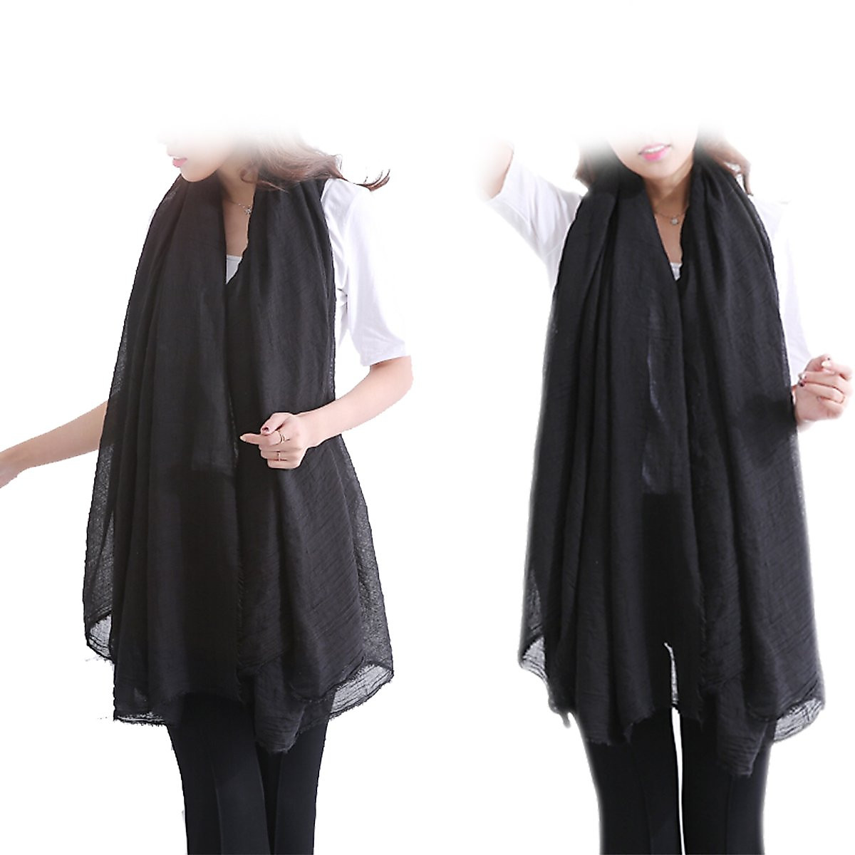 Iristide Womens Long Scarf in Solid Color, Light Weight Large Shawls Wrap for Beach Outdoor Camping Traveling Sunscreen Neckwear 75×43 inch (Black)