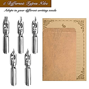 AngleKai Quill Pen and Ink Set, Calligraphy Feather Pen Set with Wax Seal Stamp, Ink, and Wax Seal Sticks, Replacement Nibs, Spoon, Envelope Letter Paper, White Wax, Antique Quills for Gift (Blue)